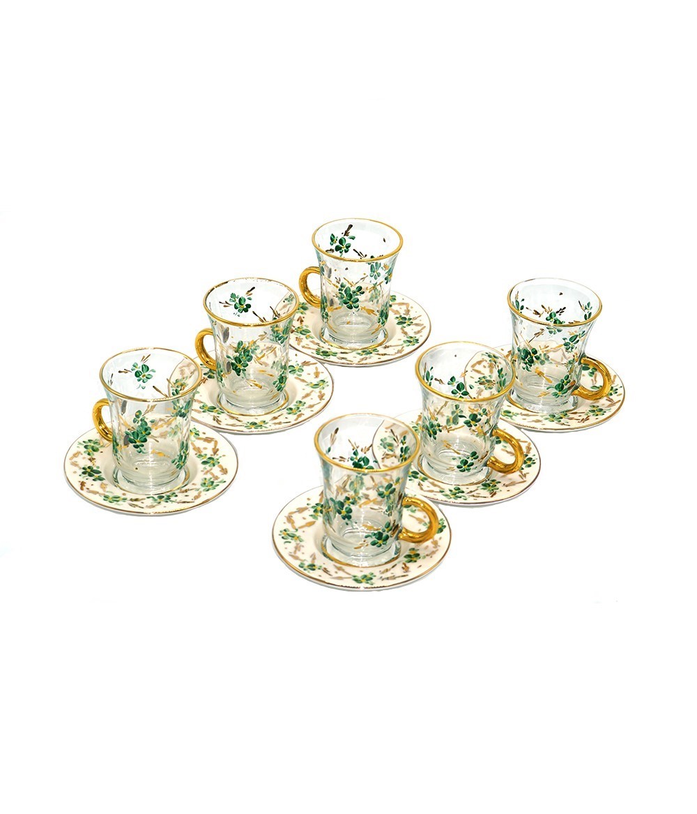 Tea Set with Golden Strips Green With | Haya House