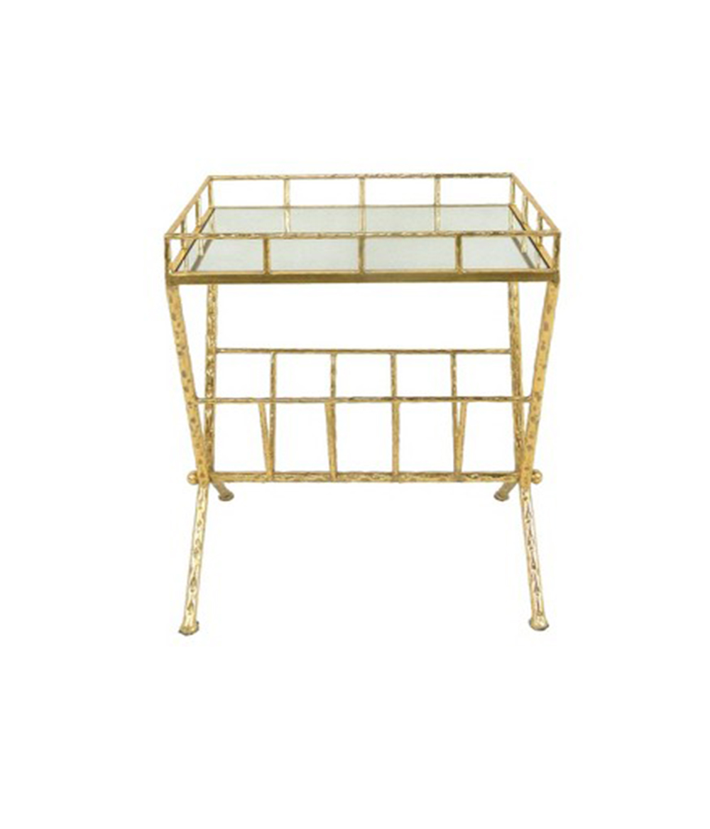 Metal & Glass Magazine Rack Accent Table, Gold | Haya House
